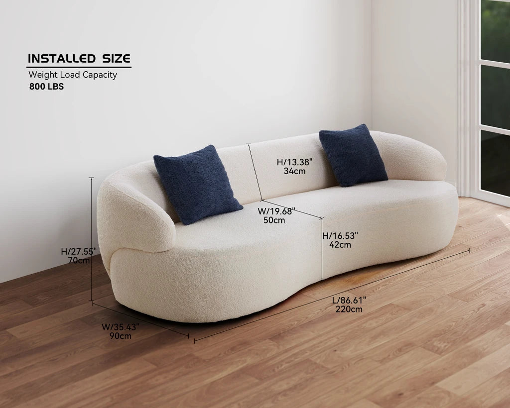 3-Seater Curved Boucle Sofa - Mid-Century Modern Design with Solid Wood ...
