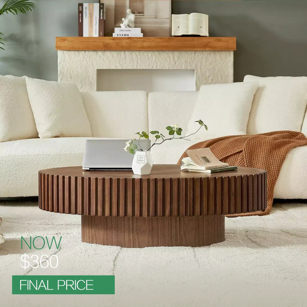 Contemporary Pedestal Coffee Table - Space-Saving 43.7" Manchurian Ash ...