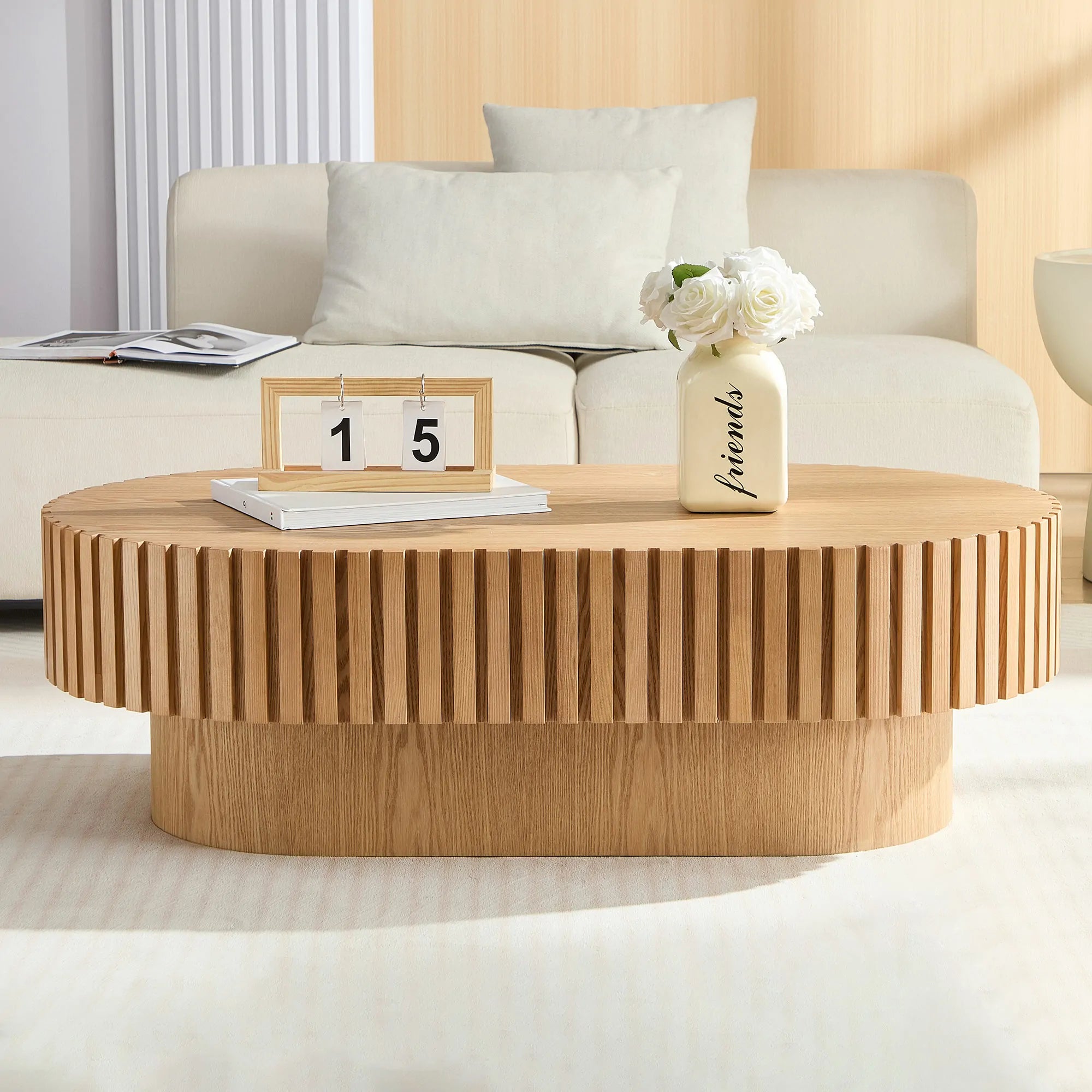 43.7Inch Modern Handcraft Drum Coffee Table Oval Coffee Table – Allcurved